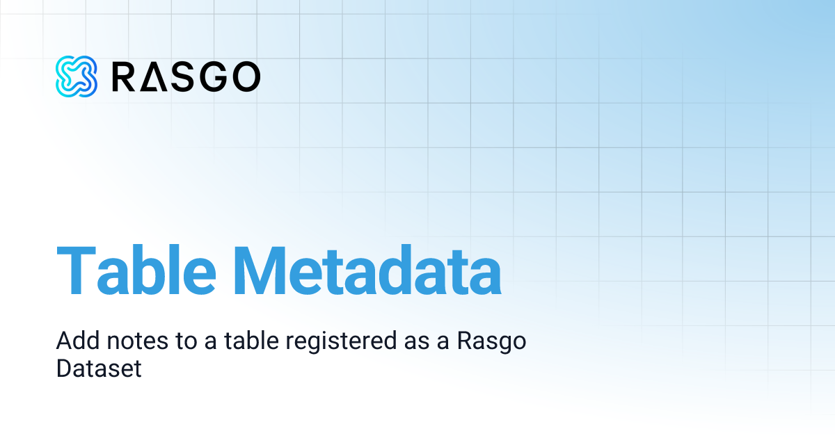 Table Metadata | Rasgo Docs